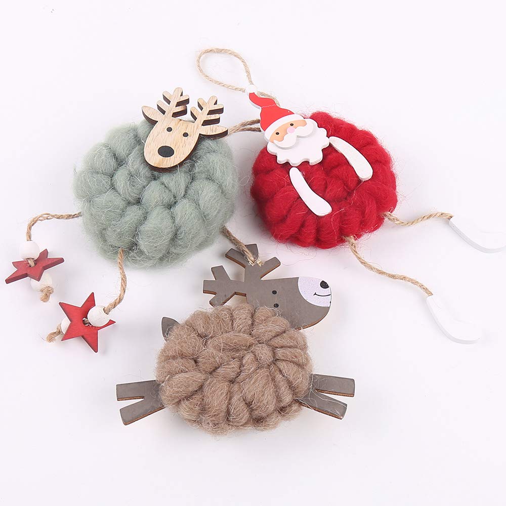 Festivous Wishel Christmas Tree Decorative Pendant Knitting Wooden Christmas Hanging Ornaments Home Decors 6PCS