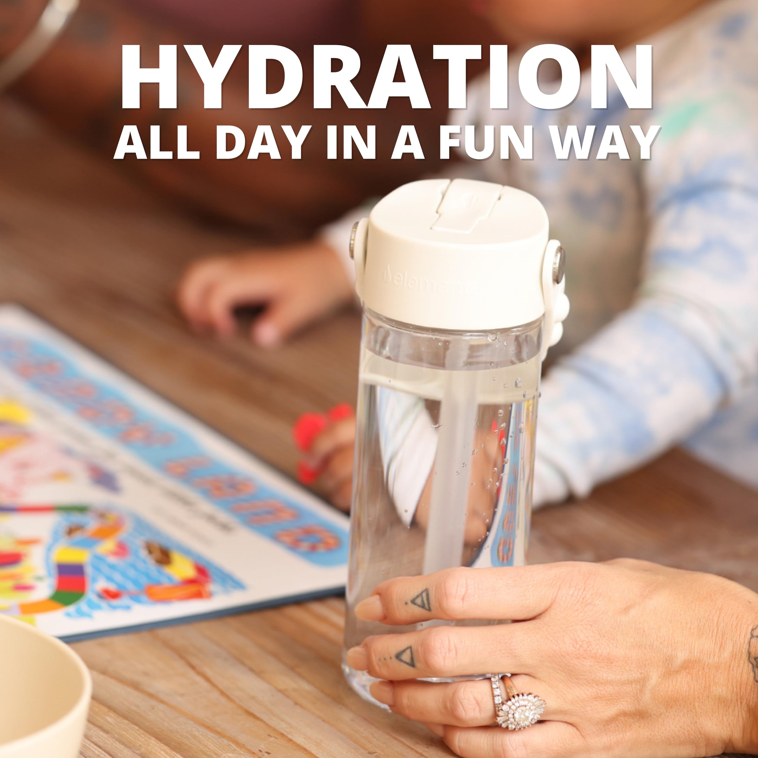 Elemental Leak Proof Water Bottles for Kids - Splash Kids Water Bottle for School with Fun Fidget Pop-it Handle - BPA Free Tritan Plastic Reusable Water Bottle with Straw - Clear - 18oz