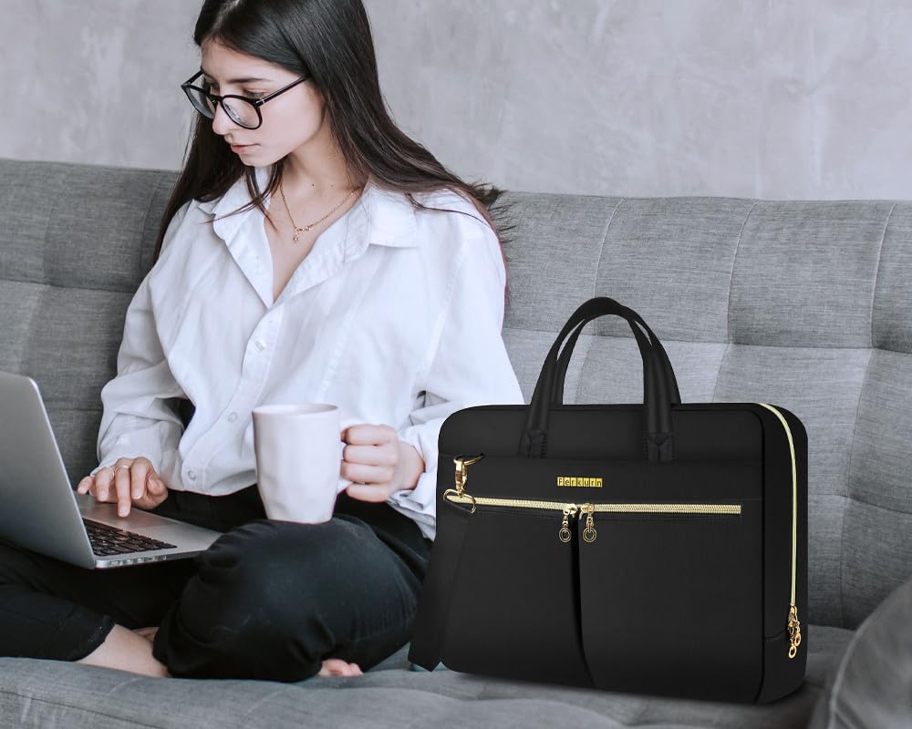 Ferkurn Laptop Bag Case 17 17.3 Inch Women Men Computer Bag for HP Envy Pavilion Omen/LG Gram/MSI/Dell XPS/Thinkpad/ASUS TUF Vivobook/Acer, Shoulder Strap Carrying Briefcase Messenger Bag, Black