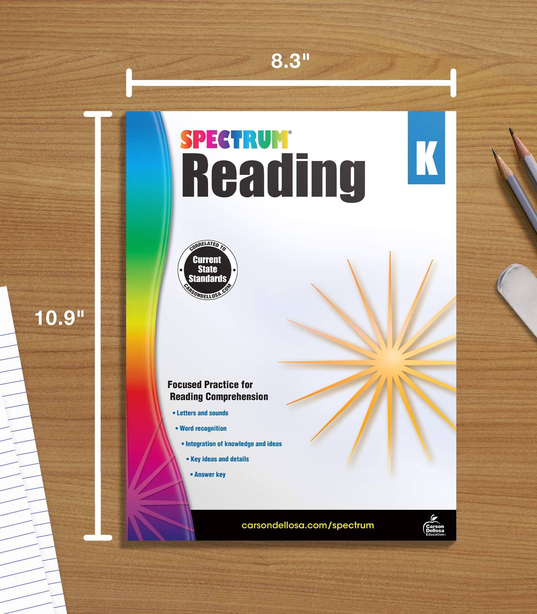 Spectrum Reading Comprehension Kindergarten Workbook, Ages 5 to 6, Kindergarten Reading Comprehension, Letters and Sounds, Word Recognition, Sight Word Activities, and Phonics - 166 Pages