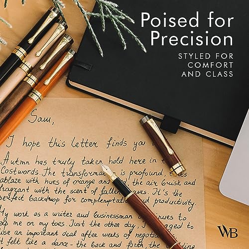 Wordsworth & Black's Fountain Pen Set, Luxury Bamboo Wood - Medium Nib, Gift Case; Includes 6 Ink Cartridges, Ink Refill Converter -Journaling, Calligraphy; Drawing, Smooth Writing [Rosewood]
