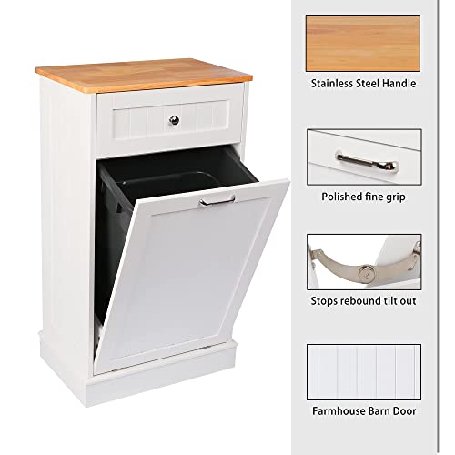 TOLEAD Tilt Out Trash Cabinet Free Standing 10 Gallon Recycling Trash Can Cabinet for Farmhouse Kitchen,Living Room, Dining Room, White