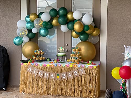 Hawaiian Luau Grass Table Skirt 9ft Luau Party Decorations Supplies for Tiki Bar Decorations, Moana Hawaiian Tropical Jungle Party Decorations Supplies