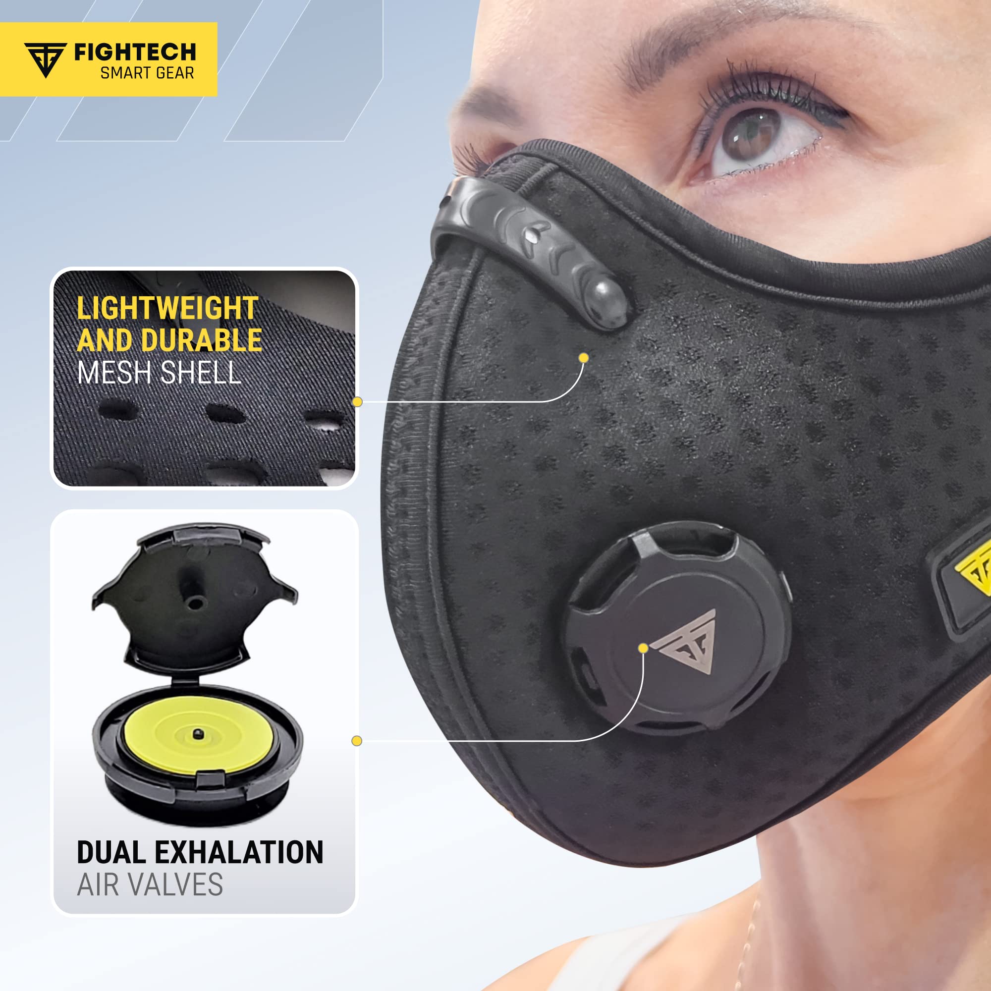 FIGHTECH Dust Face Mask with Extra Active Carbon Filters and Air Valves - for Woodworking, Moving, Construction - Medium (Pack of 1)