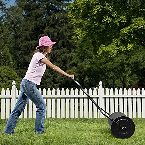 Lawn Roller, 19.5in Water and Sand Filled Garden Drum Roller with U Shaped Handle Tow beind Sod Roller for Planting, Park, Garden, Yard, Ball Field Seeding Black Iron Cylindrical