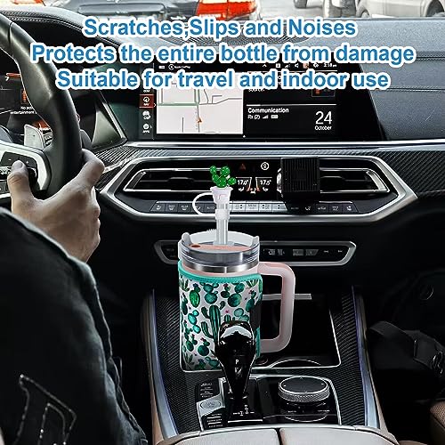 Reusable Neoprene Insulated Sleeves Cup Holder for Stanley 40oz Tumbler with Handle,Protective Water Bottle Sleeve Cover,with 2 Straw, Cleaning Brush and Straw Cover for Stanley Cup Accessories