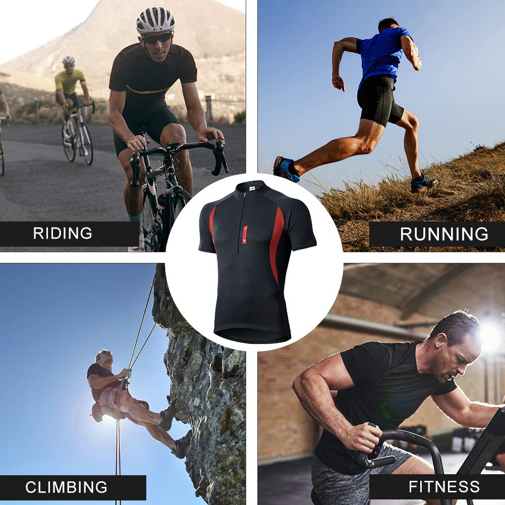 FEIXIANG Men's Cycling Bike Jersey Short Sleeve Moisture Wicking Breathable Biking Shirts with 3 Rear Pocket Black