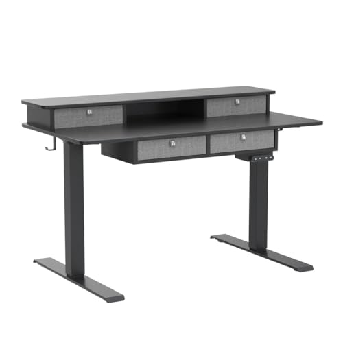 FEZIBO 48 x 24 Electric Standing desk Adjustable Height with 4 Drawers, Sit Stand Desk with Storage Shelf, Rising Desk with Splice Board, Black Frame/Rustic Brown Top, 48 inch