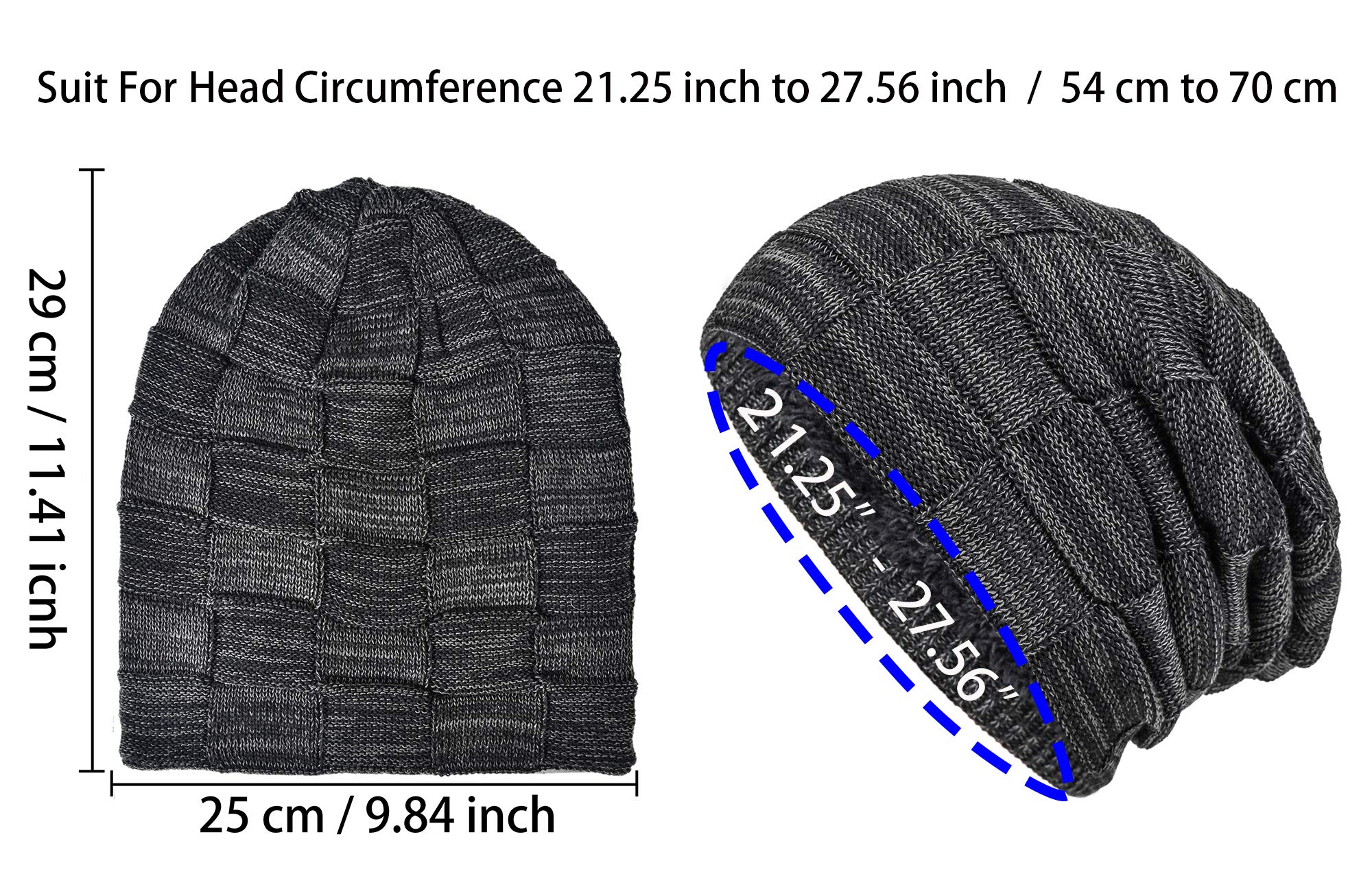 EASTER BARTHE 2 Pack Black & Red Women Winter Warm Knitted Beanie Hat Fleece Lined Baggy Oversized Slouchy Knit Beanie Winter Snow Ski Skull Stocking Hat Cap