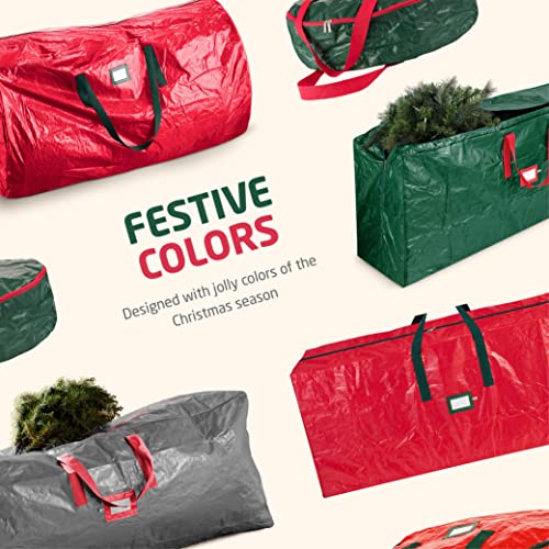 Zober Rolling Large Christmas Tree Storage Bag - Fits Artificial Disassembled Trees, Durable Handles & Wheels for Easy Carrying and Transport - Tear/Waterproof Polyethylene Plastic Duffle Bag (7.5 Ft., Red)
