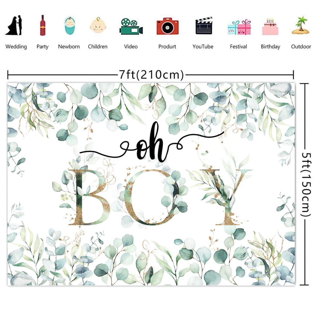 Lofaris Oh Boy Backdrop Greenery Baby Shower Baby in Bloom Eucalyptus Leaves Baby Shower Party Decorations Botanical Photography Background 7x5ft