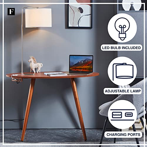 FENLO Future 39" Mid Century Desk for Home Office, Office Desk with USB Charging Station, Mid Century Modern Desk with Wireless Charging, USB, and USB-C Ports, Walnut