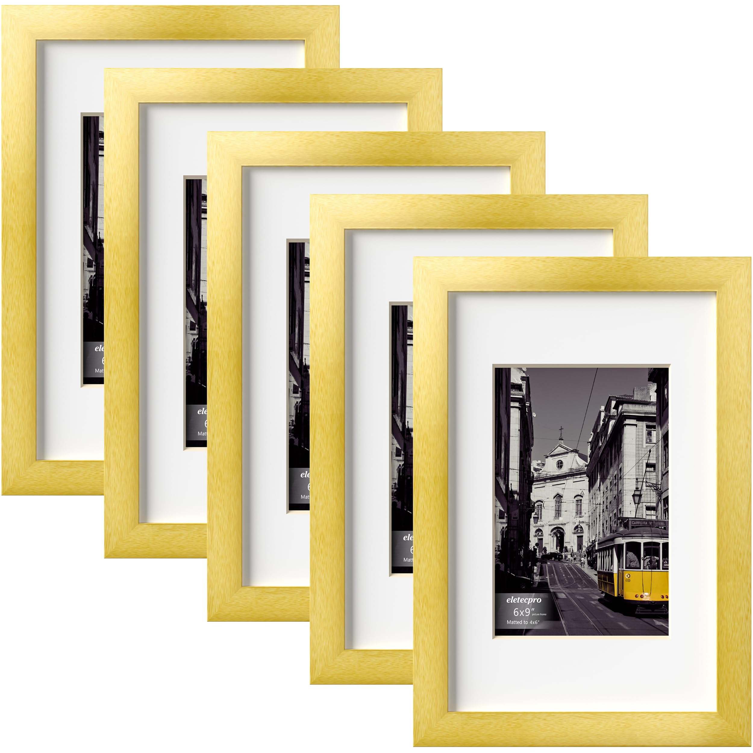 eletecpro 11x14 Picture Frames Set of 5, Gallery wall frame Display 8x10 Photo with Mat or 11x14 without Mat, Picture Frame Collage Wall Decor for Wall Mounting, Gold