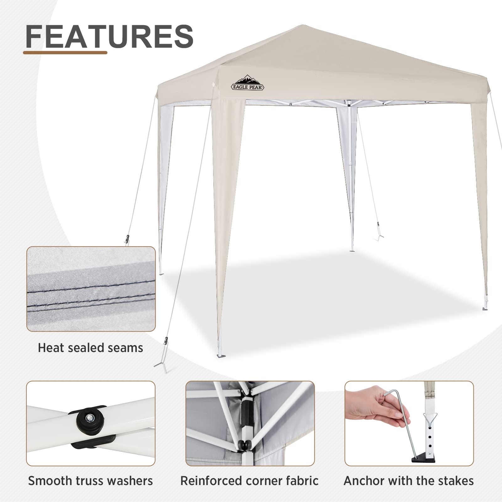 EAGLE PEAK 8x8 Outdoor Straight Leg Instant Pop Up Canopy Tent, Ultra Compact Portable Folding Gazebo Shelter with Carry Bag, Dark Blue
