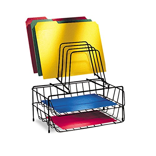 Fellowes Side Load Double Tray with 6 Section Step File, Wire, Letter Size, Black (72391)
