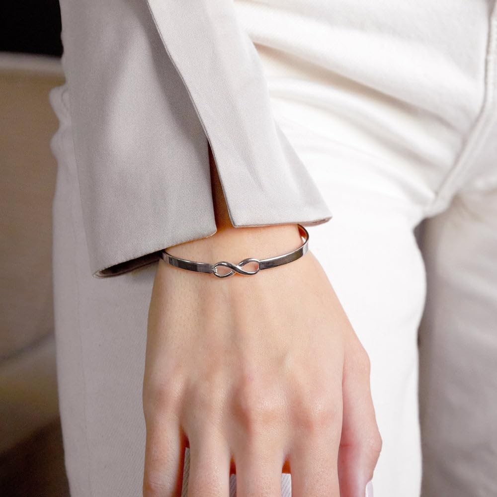 Engravable Sterling Silver Infinity Bangle Bracelet, 7 inches - Infinity Jewelry - Personalized Bracelet for Women - Couples Bracelet - Gift for Girlfriend - Birthday Gift for Wife - Gifts for Mom