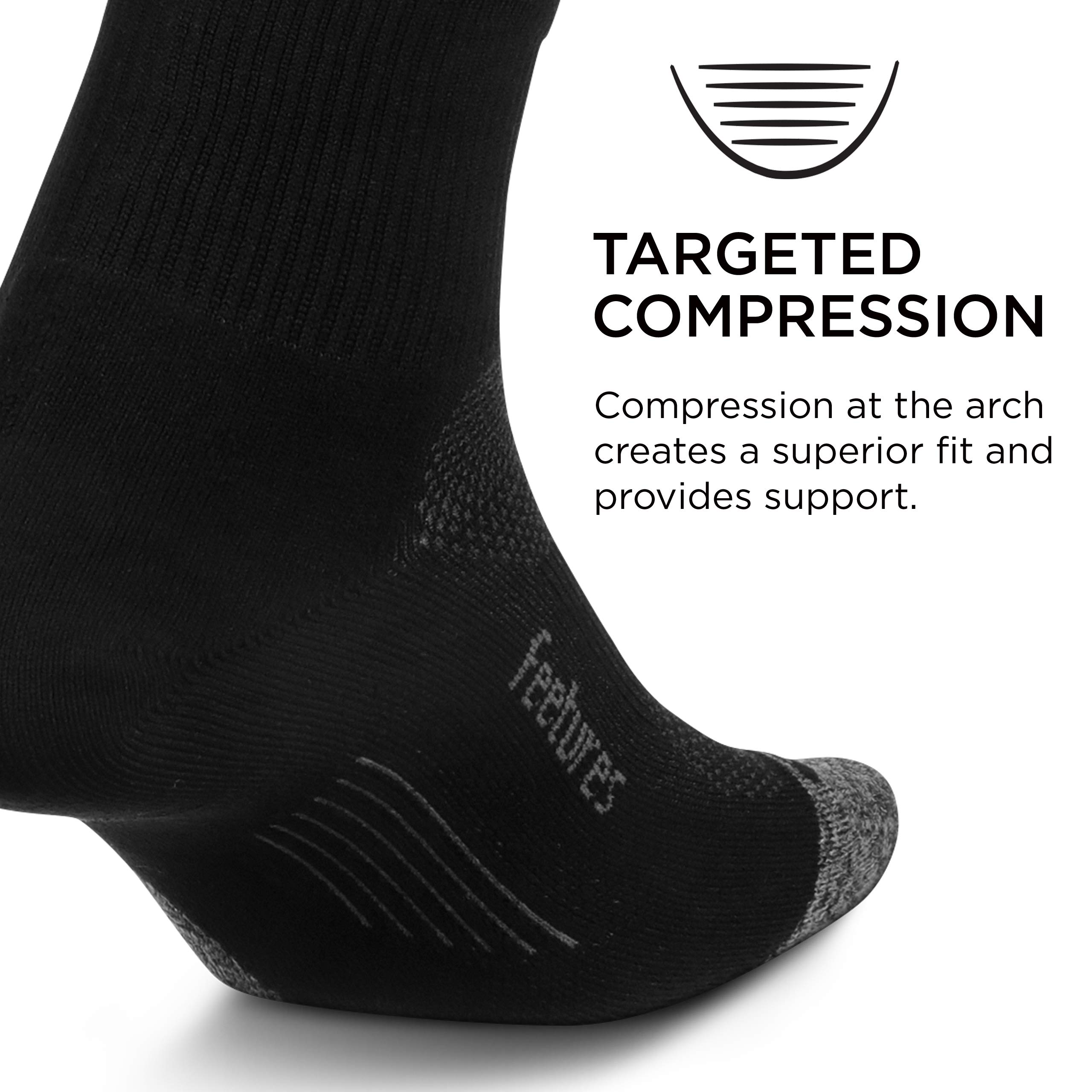 Feetures Elite Light Cushion Quarter Solid - Sport Sock with Targeted Compression - Black, M (1 Pair)