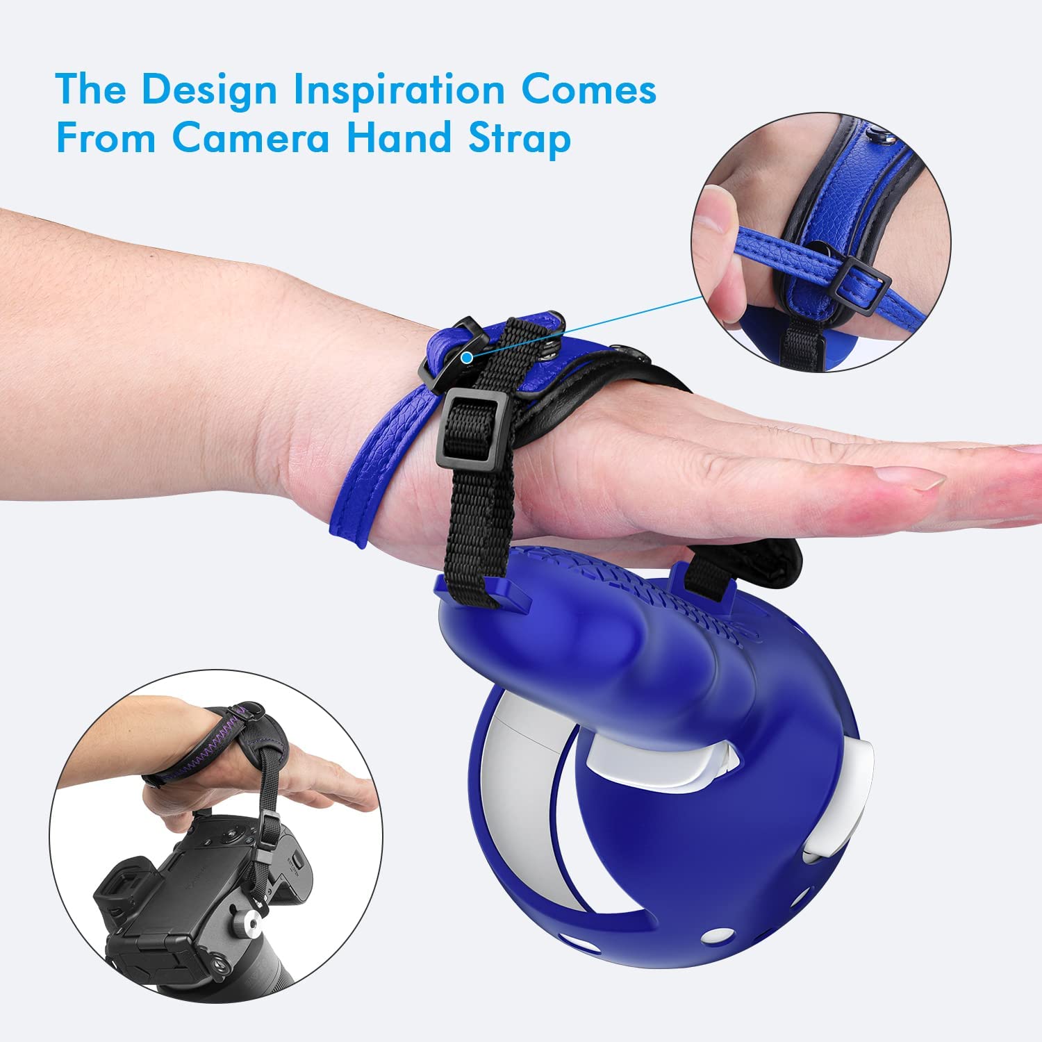 EWalos Accessories for Oculus/Meta Quest 2, Touch Controller Leather Grip Cove, Face Cover and Lens Protective Cover, Sweat-Proof, Light-Proof, Anti-Throw and Comfort-Enhancing Accessories Set(Blue)