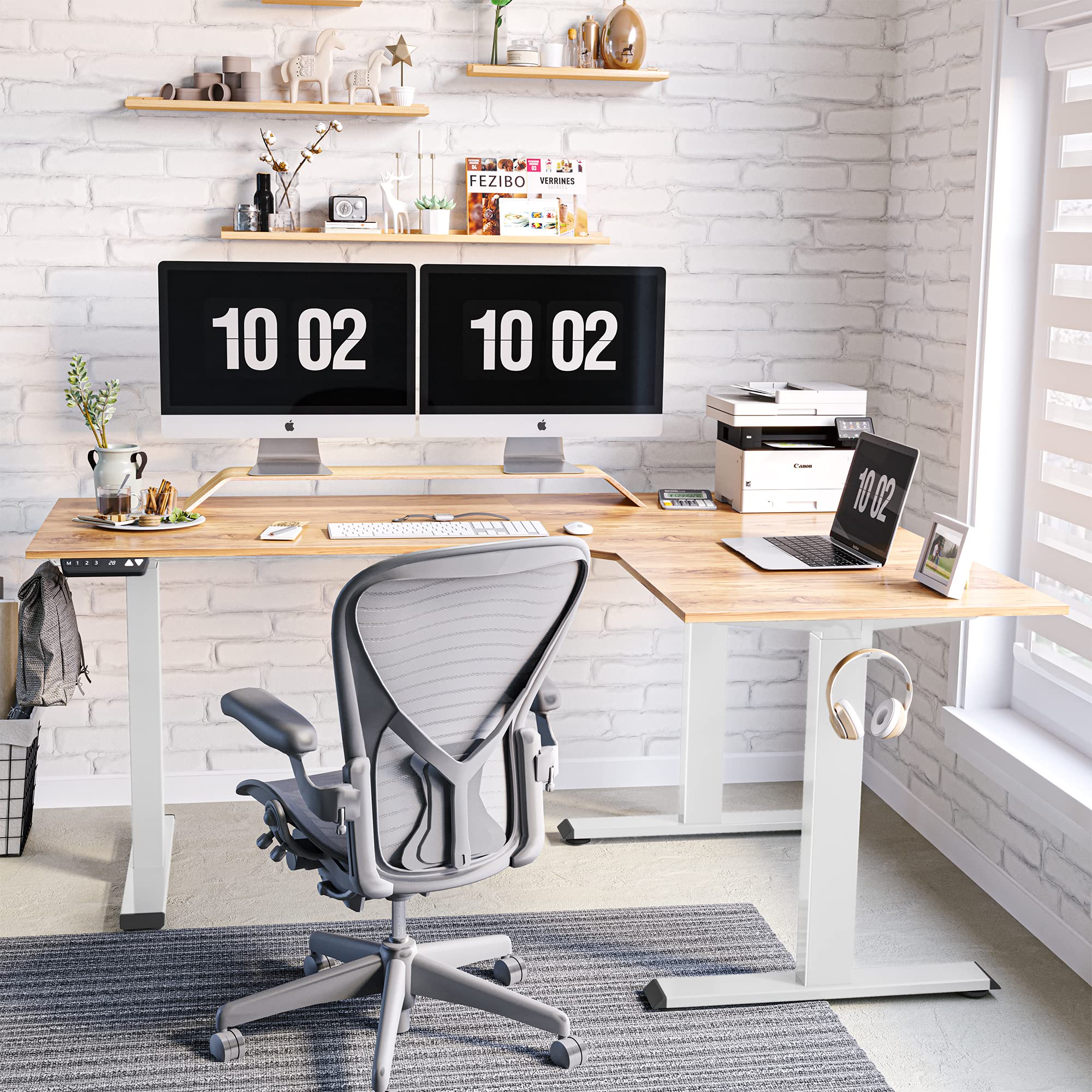 FEZIBO 63 Inch L Shaped Standing Desk & Anti Fatigue Mat