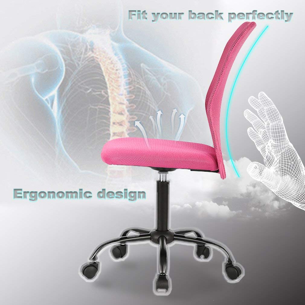 Ergonomic Office Chair Cheap Desk Chair Mesh Computer Chair with Lumbar Support No Arms Swivel Rolling Executive Chair for Back Pain,Pink 2 Pack