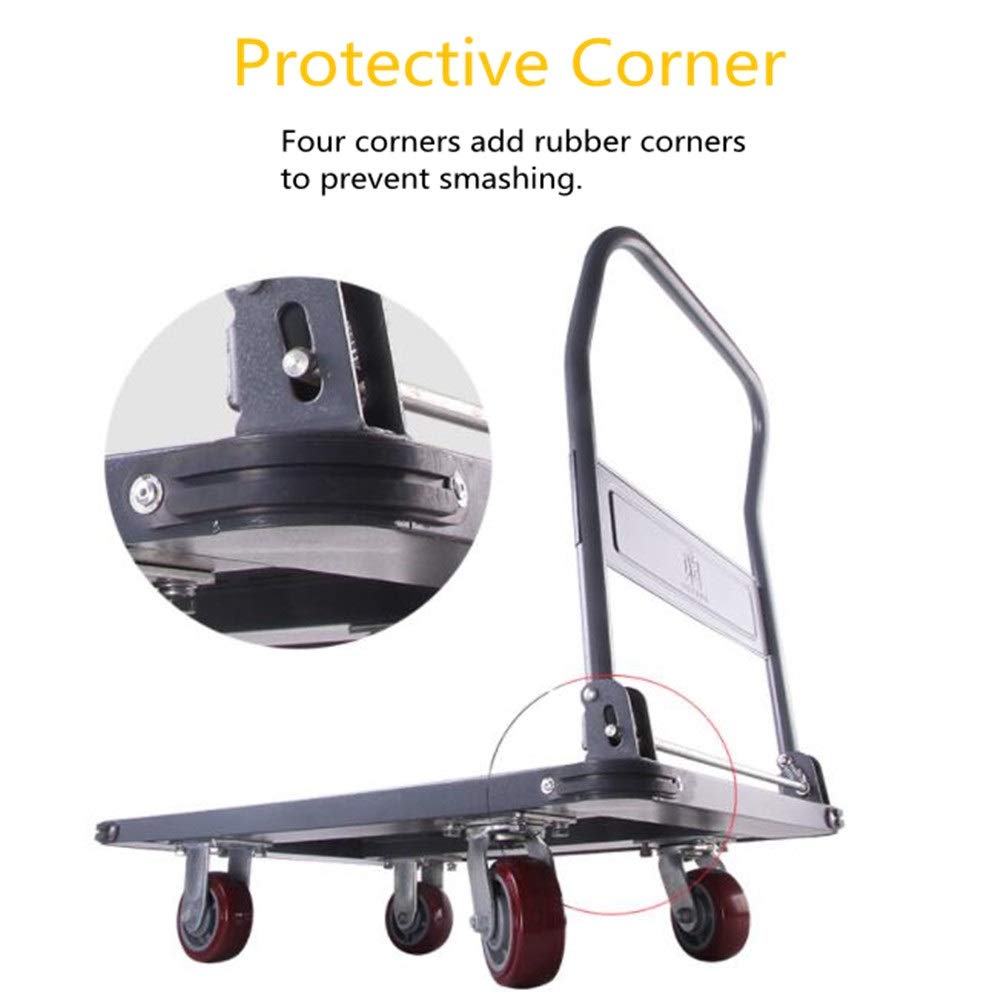 Portable Folding Handcart Flatbed Trolley Truck Trailer Small Trailer Heavy Duty Pure Steel Plate 6090 Weight About 500Kg Large Black Multi Function Folding Handcart
