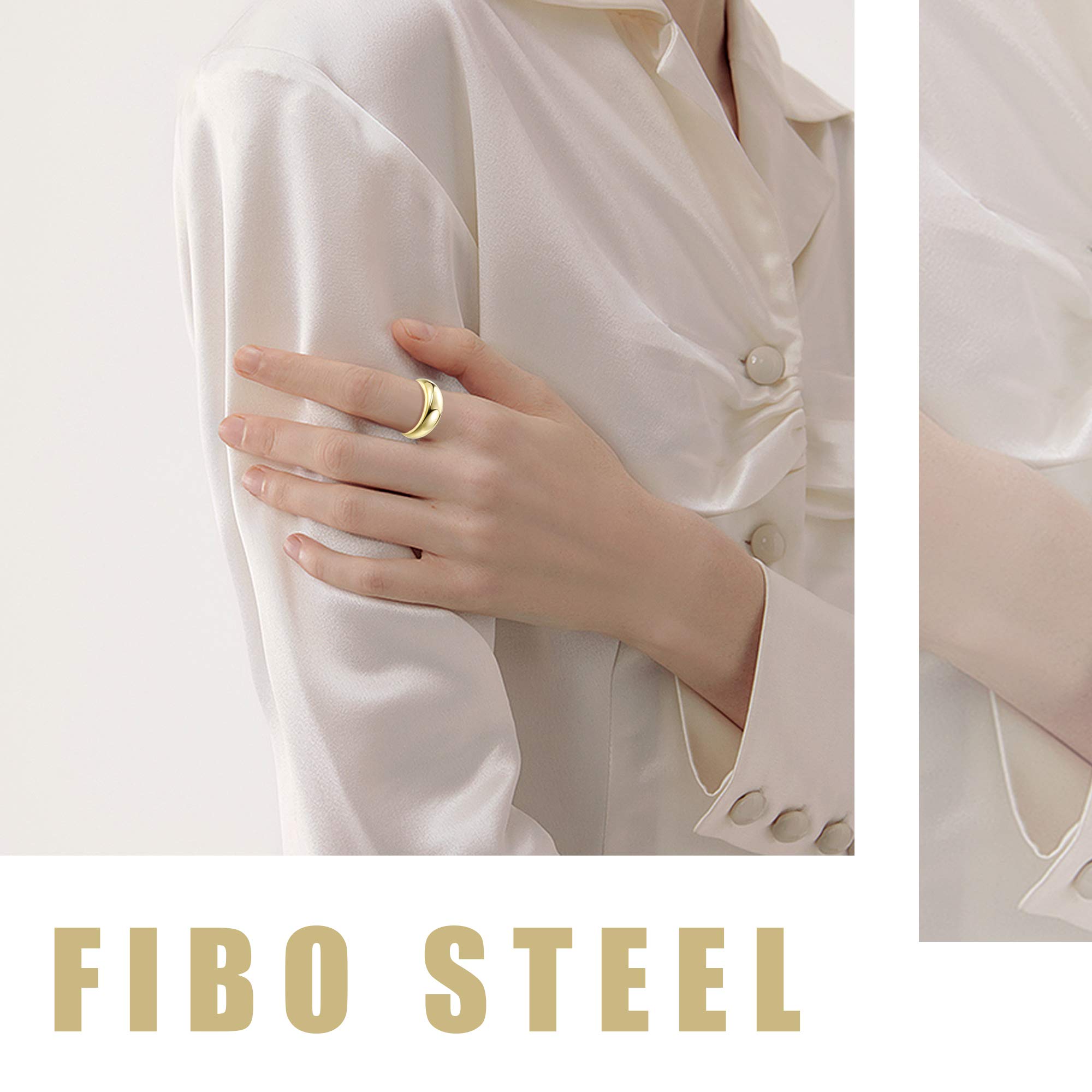FIBO STEEL 3Pcs Chunky Gold Ring for Women Egirls 18K Gold Plated Thick Dome Rings Thin Twisted Stacking Band Rings Minimalist Statement Ring Size 6-10