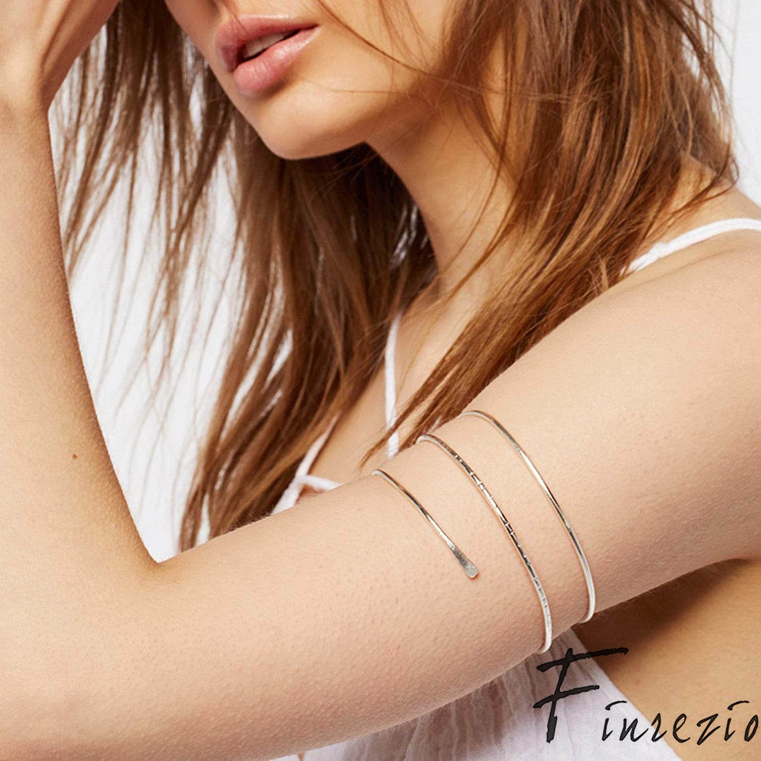 Finrezio 3 PCS Minimalist Simple Coil Upper Arm Band Cuff Armlets for Women Girls Arm Bangle Dia.3.15†Adjustable