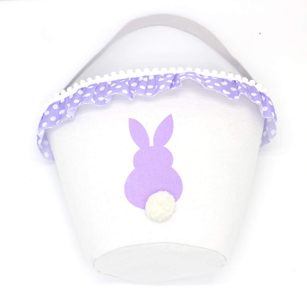 Easter Bunny Basket Cotton Lining Easter Bucket Bag for Easter Egg Hunt Easy to Monogram (Purple)
