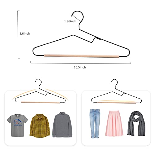 Nature Smile Premium Black Matt Metal Suit Clothes Hanger 20 Pack with a Smooth Beech Wood Pants Bar,Unique Coat Hanger Dress Hanger Shirt Hanger