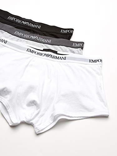 Emporio Armani Mens Pure Cotton Mens 3 Pack Trunk Underwear, -grey/white/black, Medium