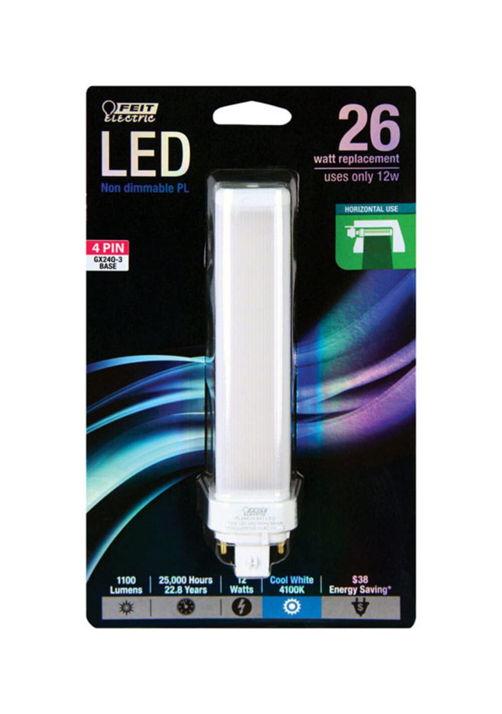 Feit Electric PL26E/H/841/LED LED PL Horizontal Recessed,1100 lm, 26W Equivalent, GX24Q-3 Base, 4100k