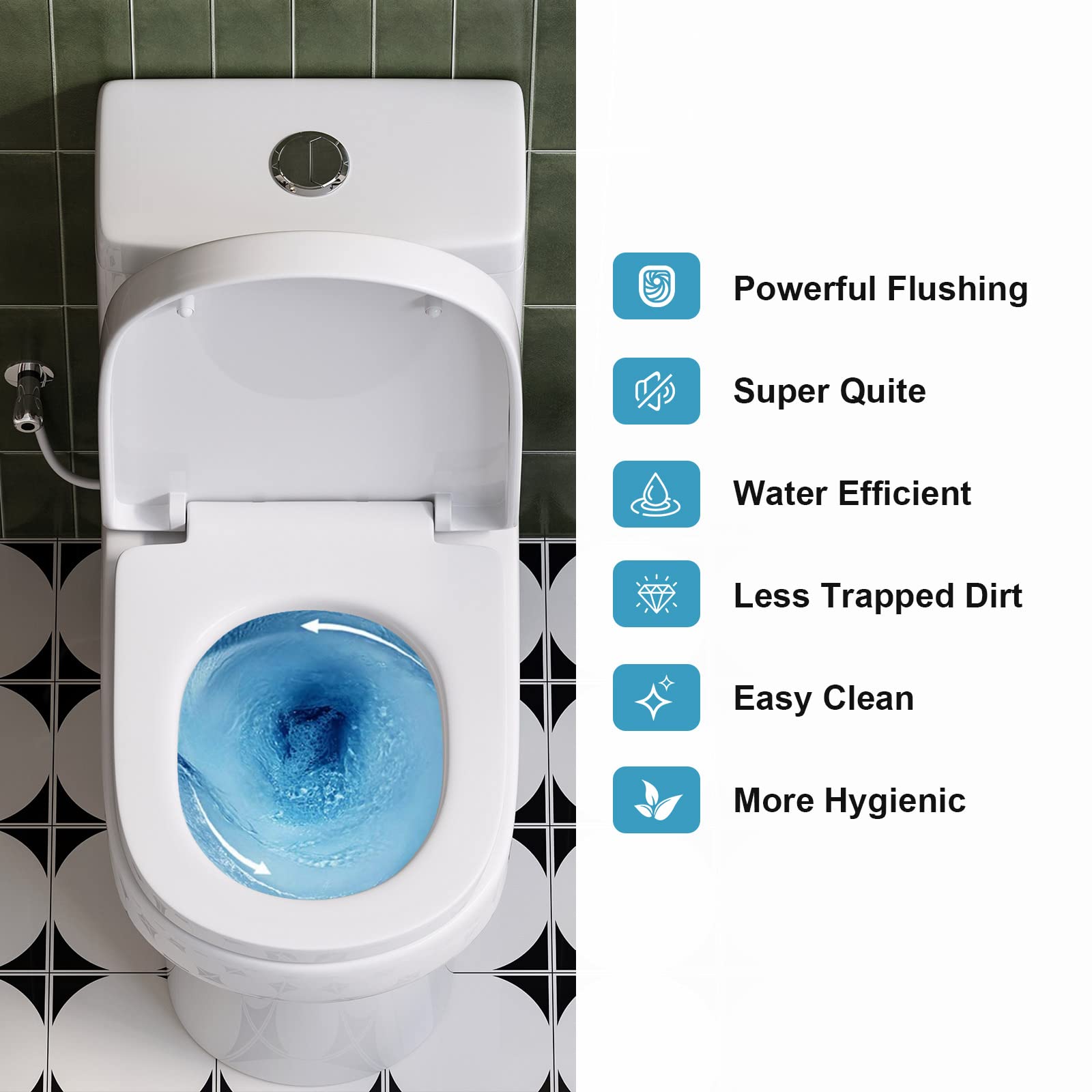 HOROW HWMT-8733U Small Compact One Piece Toilet, Power Dual Flush Toilet For Bathroom, Water Saving Toilet With Soft Closing Seat, Quick Release & UF Seat, White Toilet Bowl, 12'' Rough-in