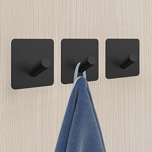 PMMASTO Adhesive Hooks Shower Heavy Duty Waterproof Aluminum Sticky Hooks for Hanging Hat Towel Coat Robe - Bathroom, Bedroom, RV & Kitchen - 6 PC(Black)