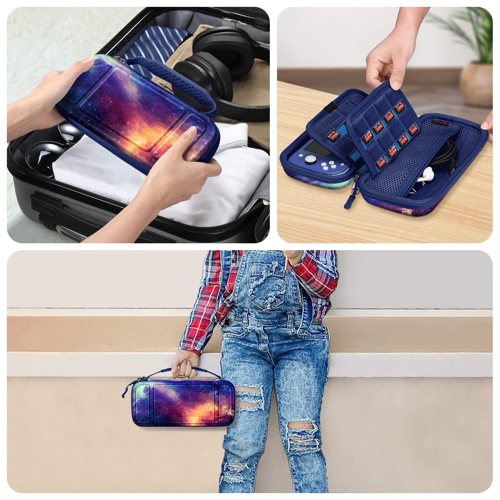 Fintie Carrying Case for Nintendo Switch Lite 2019, [Shockproof] Hard Shell Protective Cover Travel Bag w/15 Game Card & 2 Micro SD Card Slots for Switch Lite Console & Accessories, Galaxy