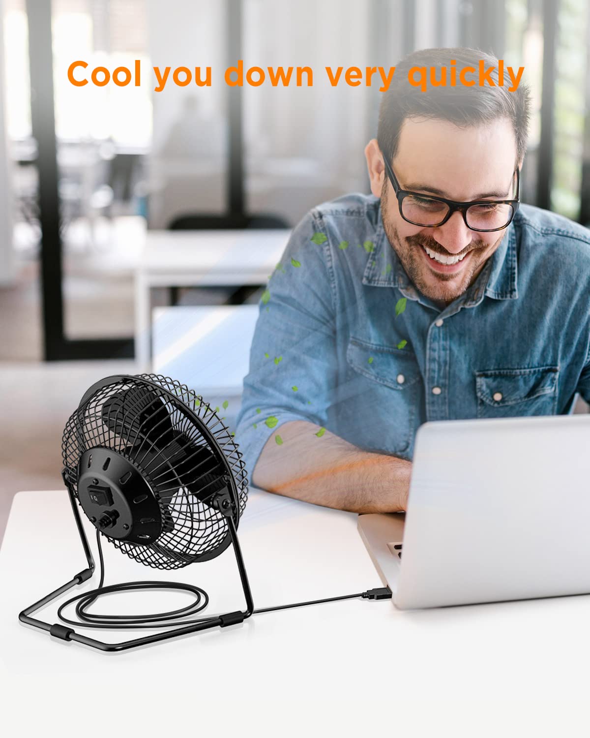 EasyAcc 6 Inch USB Desk Fan, Small USB Desk Fan, [Small Quiet Strong Airflow and 360° Rotating Personal Table Cooling Fan] USB Powered Portable Fan, 2 Speed（3.3~4.1 M/S Black (USB POWERED ONLY)