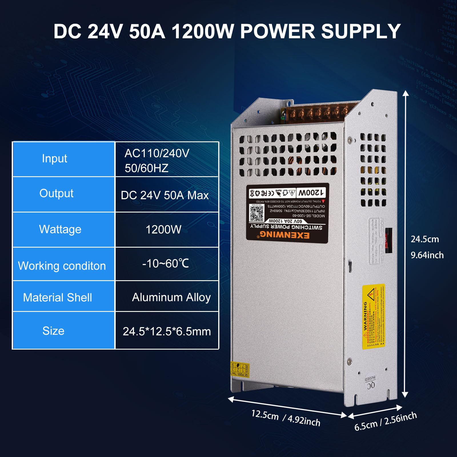 EXENWING 24V 50A 1200W Switching Power Supply Adapter SMPS AC 110/220V to DC 24Volt Universal Regulated Transformer Converter PSU for LED Strip 3D Printer CCTV Camera Speaker Motor Pump,and More