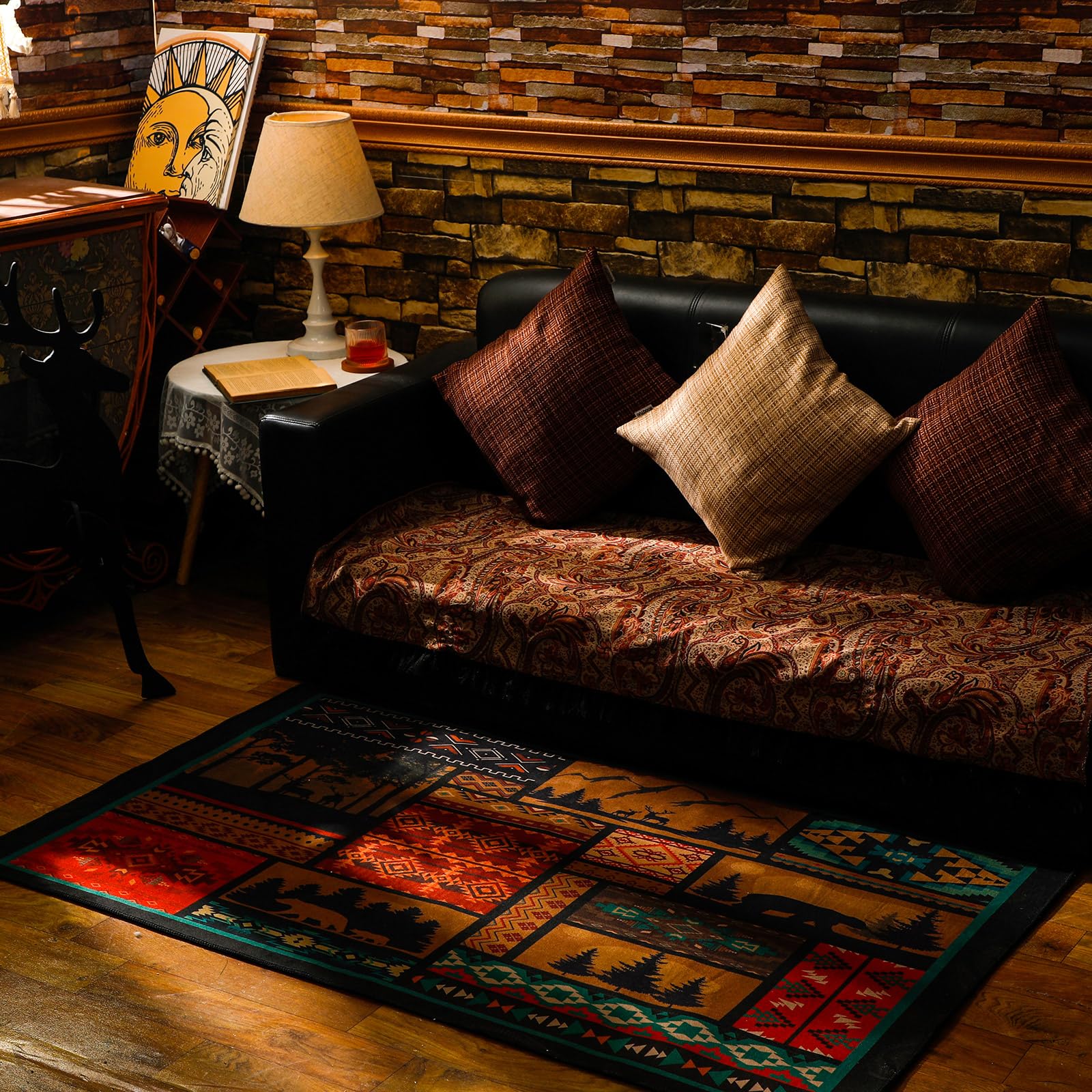 Timgle Cabin Area Rug Rustic Wildlife Area Rug Entryway Rugs, Kitchen Rugs, Bathroom Rugs. Reversible, Rustic, Country, Primitive, Farmhouse Decor(3' x 5')
