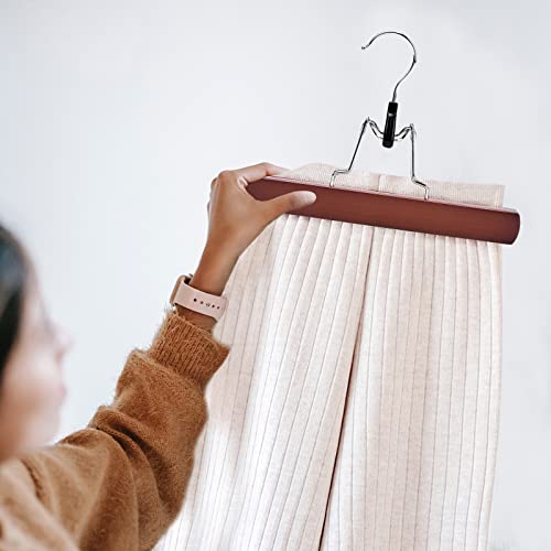 Nature Smile Wooden Non Slip Pants Skirt Hangers, Smooth Finish Solid Wood Jeans Slack Clamp Hangers Hair Extension Hangers (20 Pack Cherry)