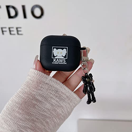 ZONOQX Compatible with AirPod 3 Case(2021),Fashion Frosted TPU Shockproof case with Funny Keychain for AirPod 3rd Generation Suitable for Men and Wome (3r Black face Bear)