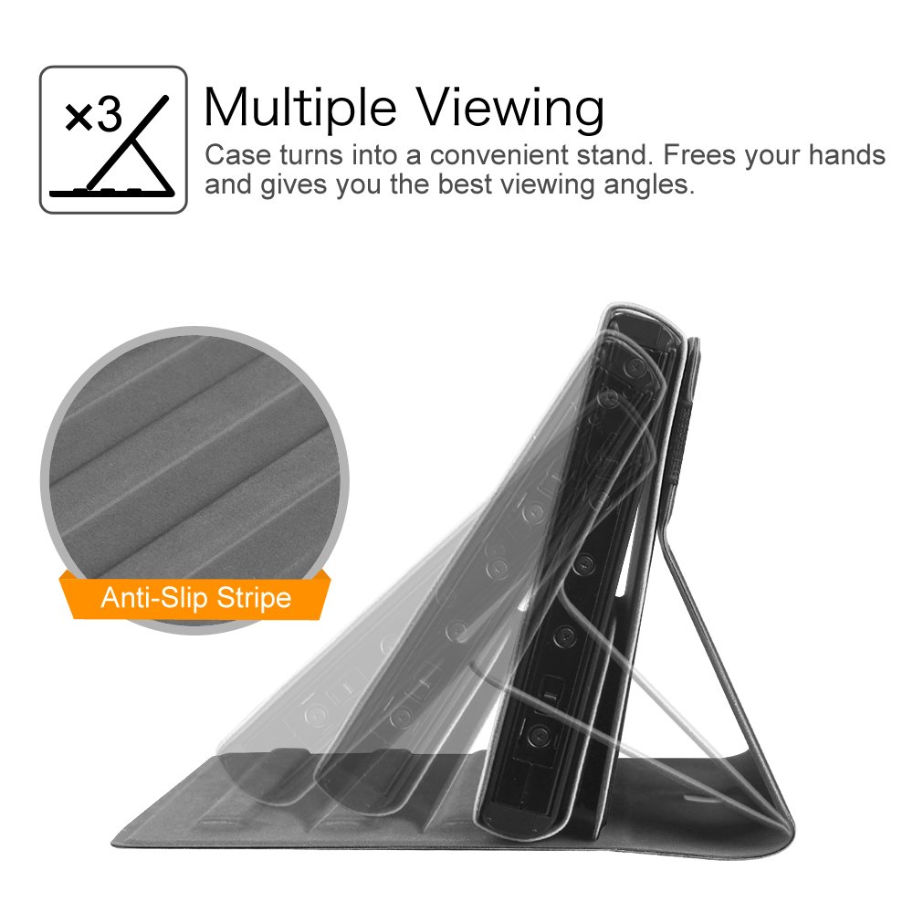 Fintie Protective Case for Nintendo Switch - [Multi-Angle Viewing] Ultra Slim Vegan Leather Play Stand Cover with Elastic Strap for Nintendo Switch 2017 - Black