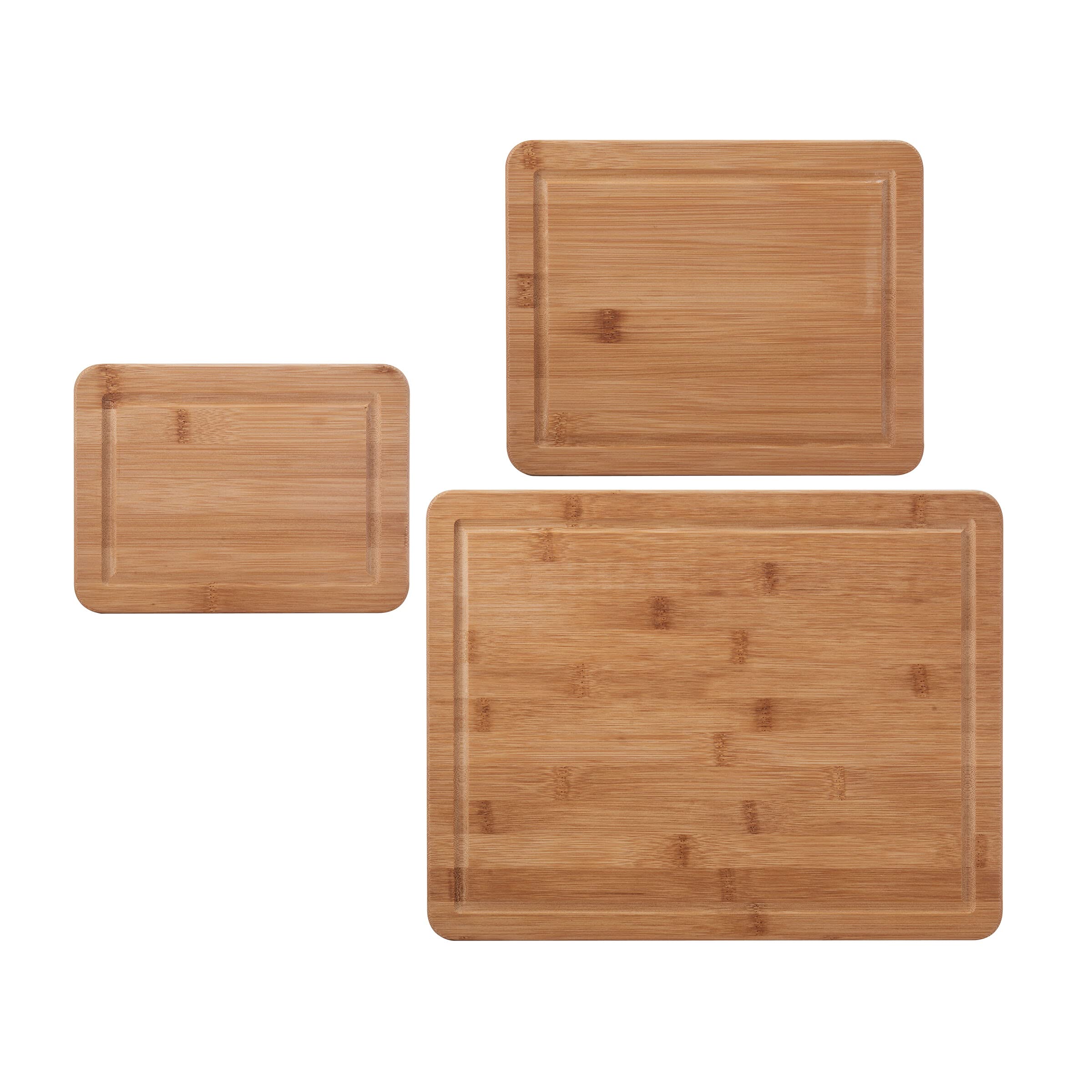 Farberware Bamboo Cutting Board Set With Juice Groove and Handles, 3-Piece, Natural