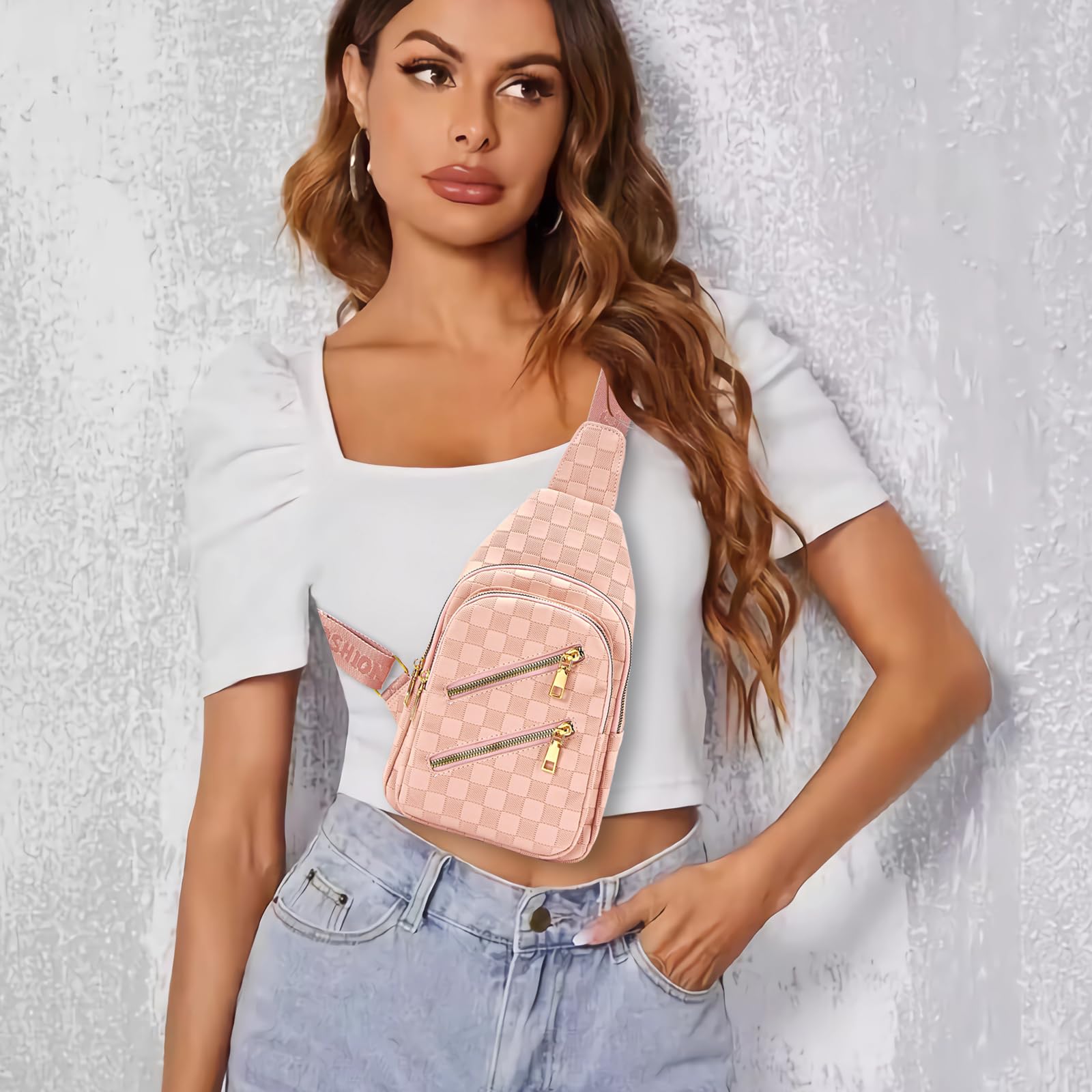 Felomdep Sling Bag for Women, Small Vegan Leather Casual Crossbody Bag Daypack Backpacks,Pink