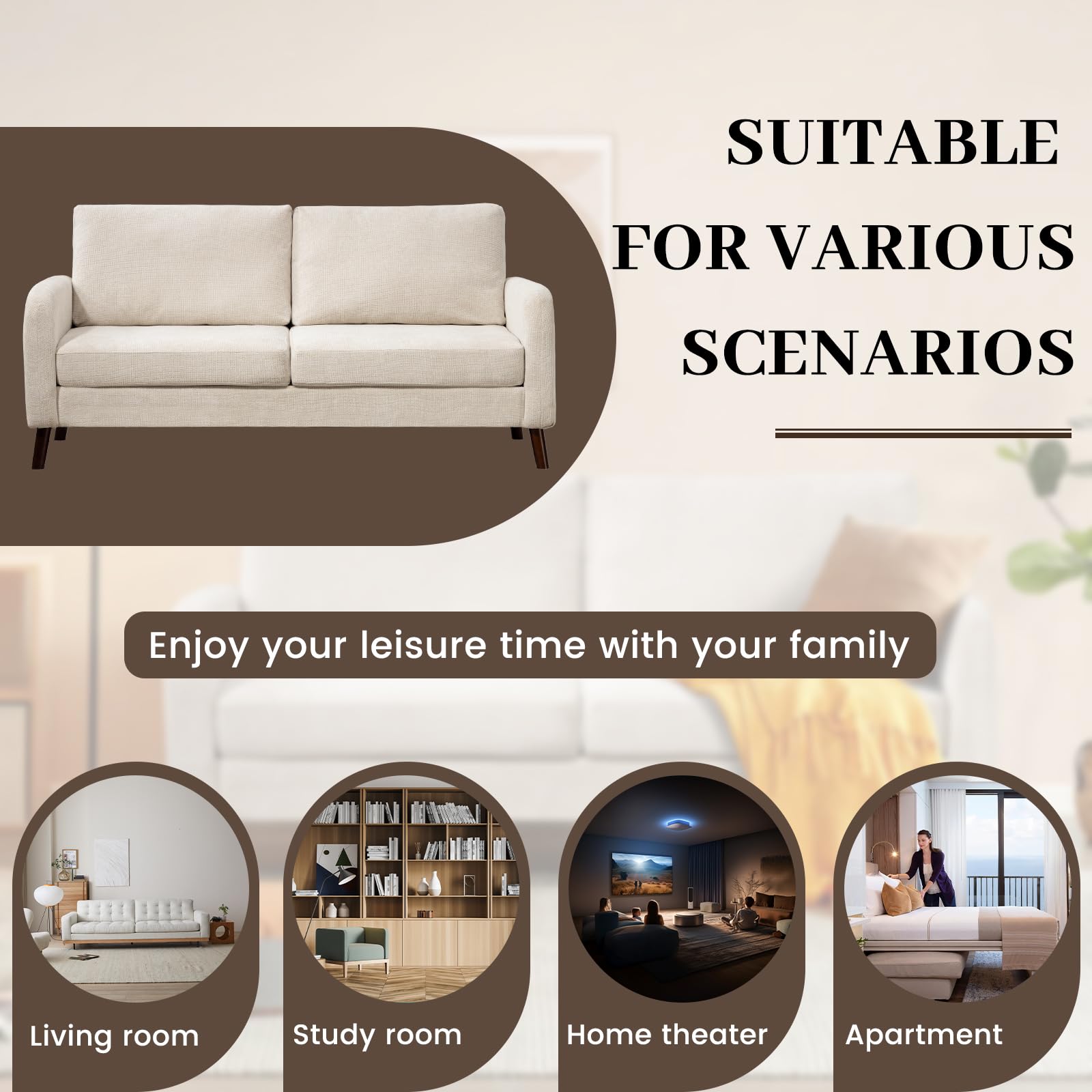 RIHEREFY 69'' Loveseat Sofa Couch, Small Couches for Small Space with Removable Backrest & Wooden Legs,Small Loveseat Sofa with Soft Cushion for Living Room,Bedroom, Apartment(Beige)