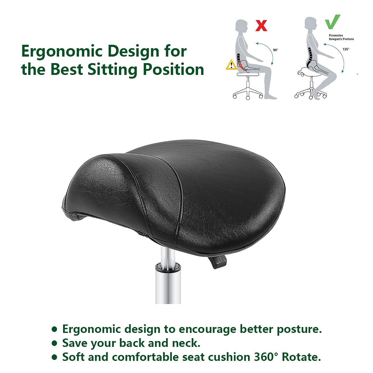 Senkelly Saddle Stool Rolling Swivel Ergonomic Stool Chair for Salon