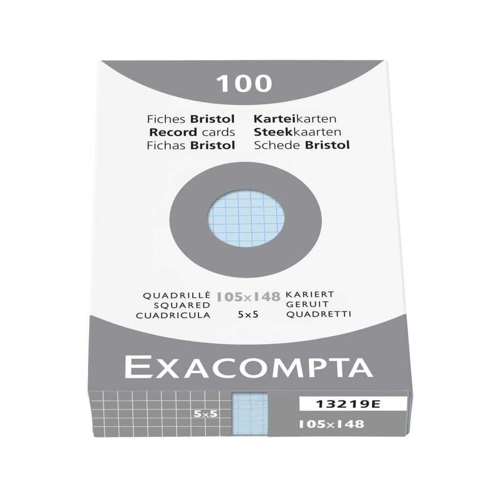 Exacompta - Ref 13219E - Bristol Squared Record Cards (Pack of 100) - A6 in Size, 205gsm Card, Compatible with Printers - Suitable for Exam Revision & Notes - Blue