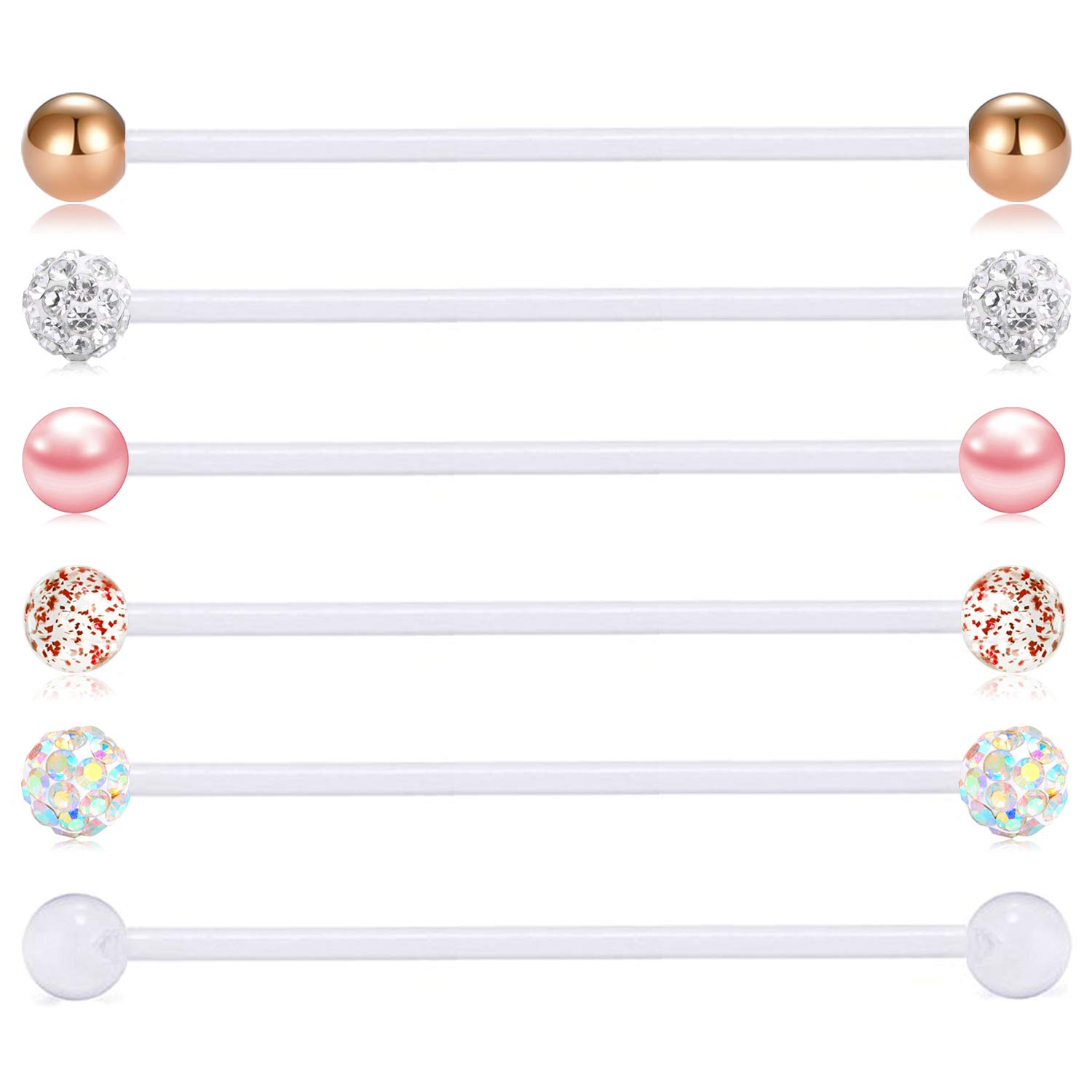 FECTAS 14G Industrial Barbells Cartilage Piercing Flexible Bar Helix-Conch Piercing Bar 6PCS 1 1/2in(38mm) 6PCS