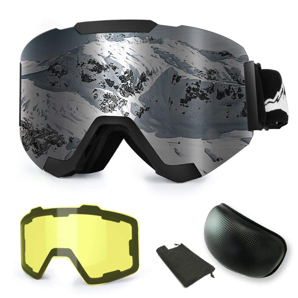 Extra Mile Ski Goggles, Multiple Reflection Spliced Lens Anti-fog and UV400 Protection Snowboard Snowmobile Goggles (Silver-cx)