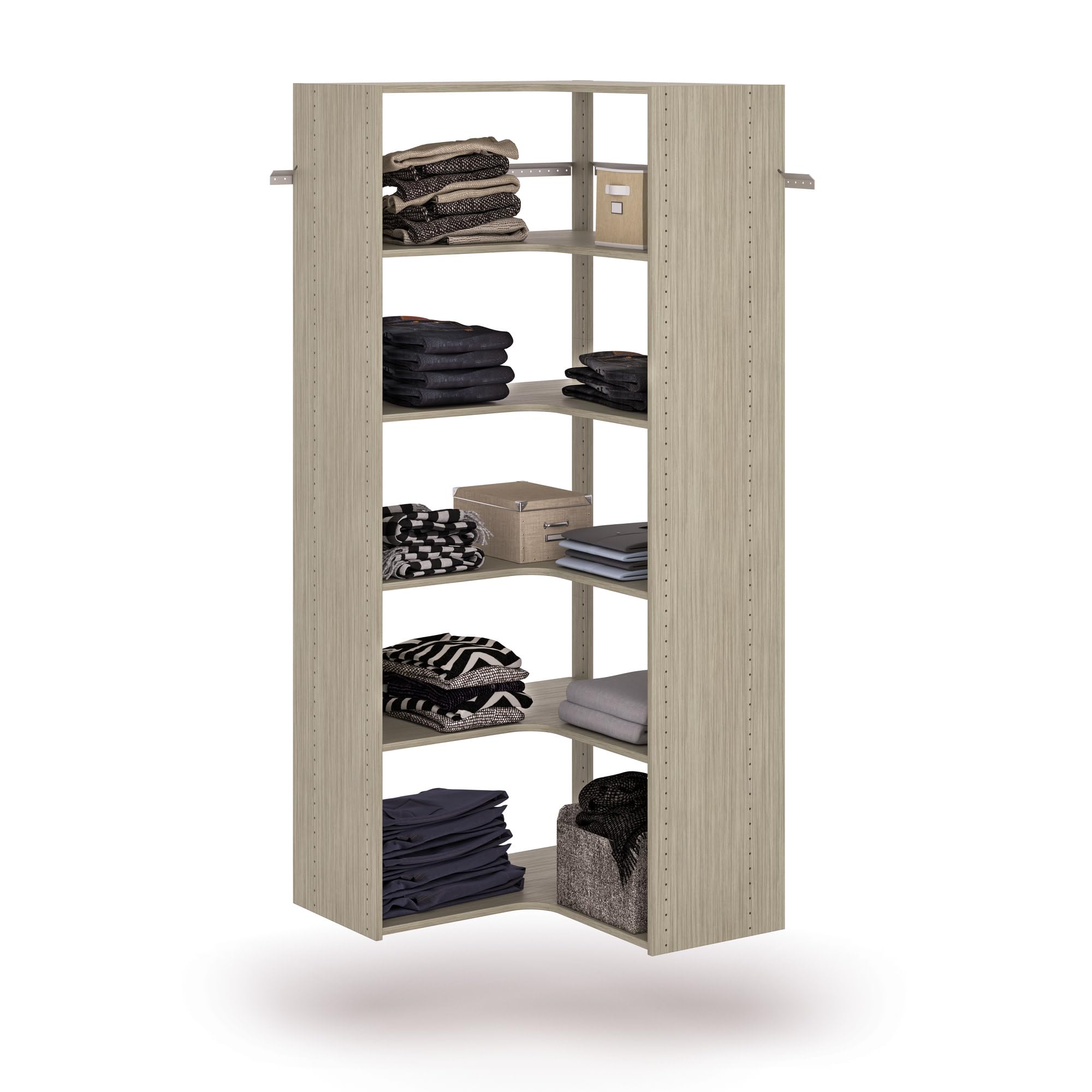 Easy Track Adjustable Corner Tower Clothing Storage Kit Closet Organizer, White