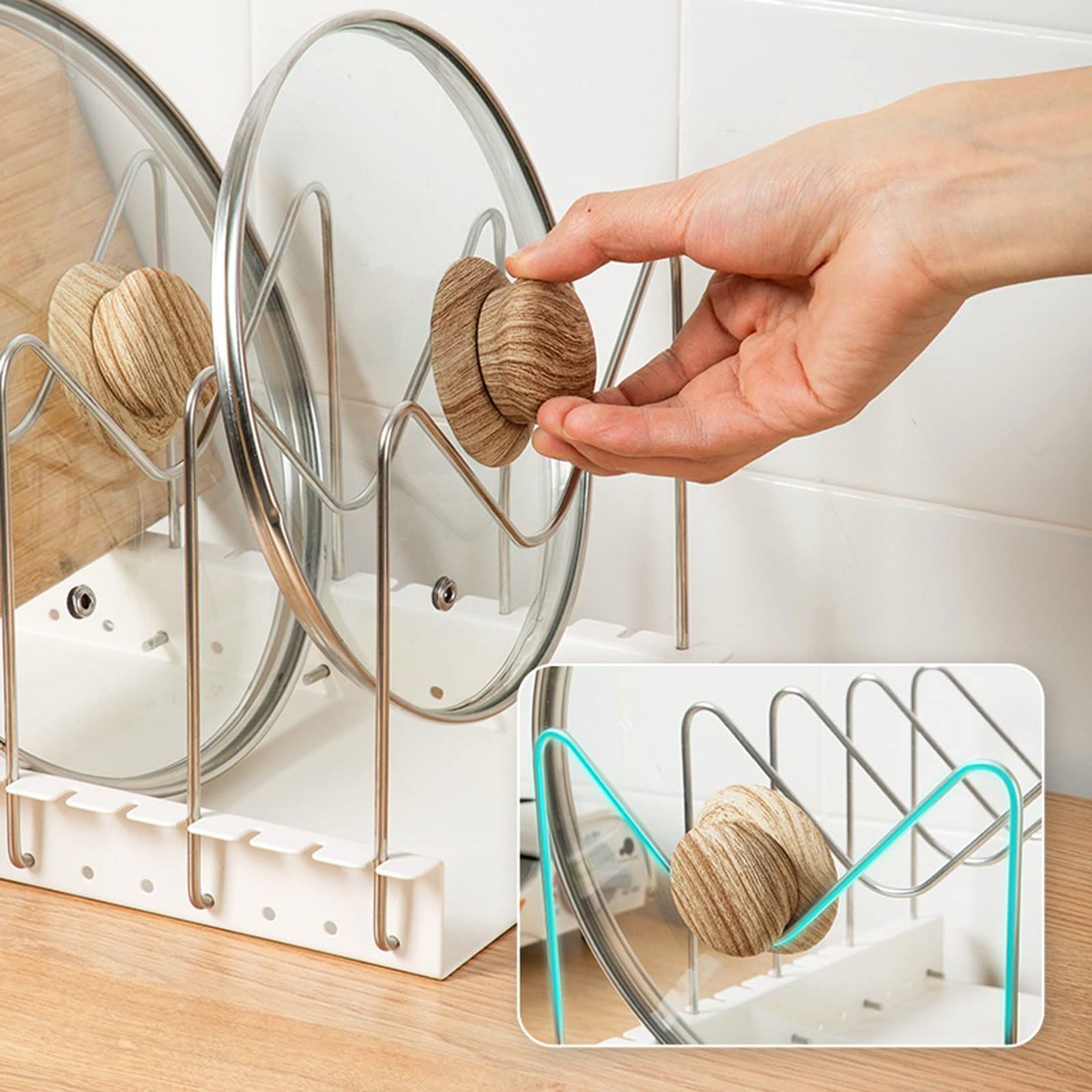 EXECAB Dish Rack Metal Pan Pot Lid Organizer Adjustable Dish Rack Drainer Cutting Board Holder Cookware Stand Holder Kitchen Cabinet Storage Pan (Color : White)