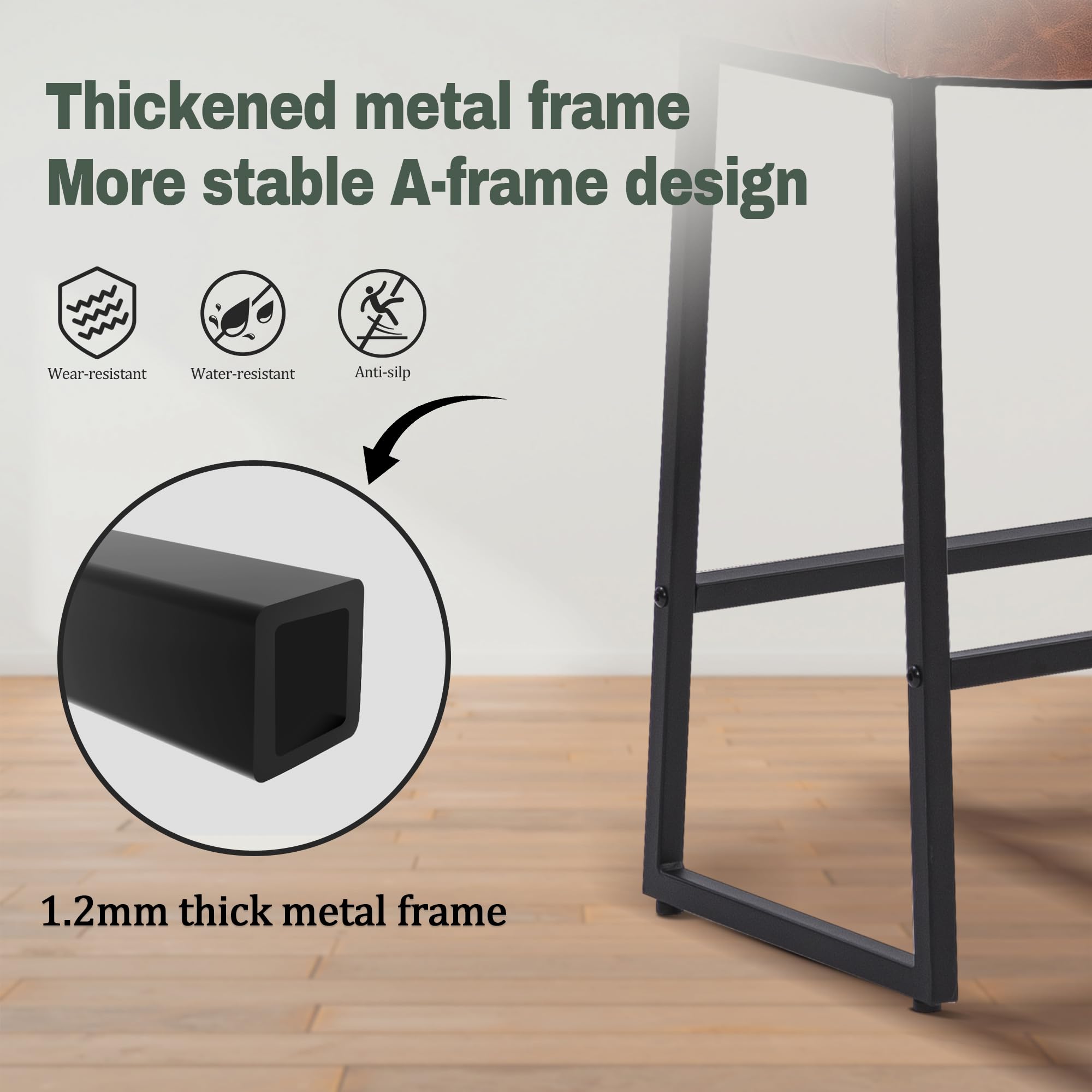 RNKSFX White & Gold Counter Height Bar Stools Set of 3 for Kitchen Counter Modern Backless Barstools with Upholstered Faux Leather Seat and Metal Frame Industrial 24 inch Bar Chairs